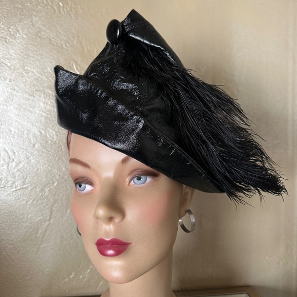 Accessories | Mod 196s Vintage Black Vinyl Hat With Pointy Crown Button ...